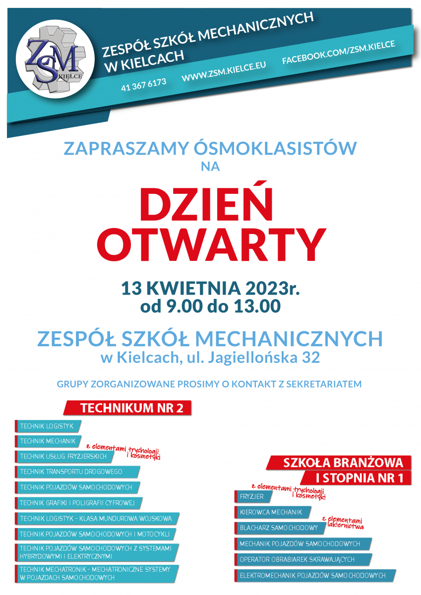 Zapraszamy na Dzień Otwarty! | Zespół Szkół Mechanicznych w Kielcach